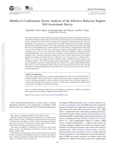 Pdf Multilevel Confirmatory Factor Analysis Of The Effective Behavior Support Self Assessment