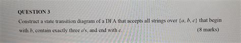 Solved Construct A State Transition Diagram Of A Dfa That