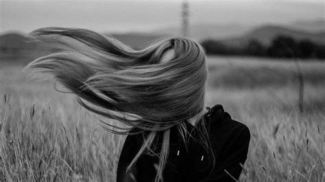 Wallpaper Girl Wind Hair Bw Hd Picture Image