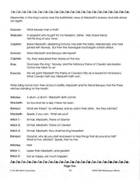 Shakespeare Shorts Macbeth Script For Readers Theater