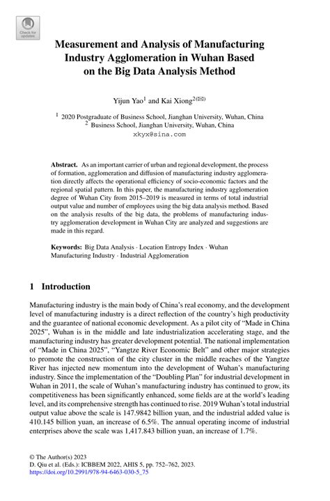 Pdf Measurement And Analysis Of Manufacturing Industry Agglomeration In Wuhan Based On The Big