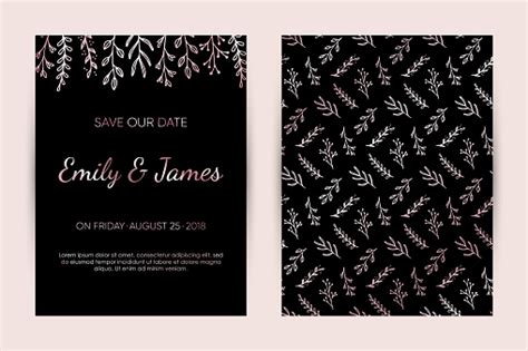 결혼식 초대 카드 세트입니다 장미 골드 꽃 요소와 현대적인 디자인 서식 파일입니다 우아함 웨딩 초대장입니다 벡터 일러스트입니다 3위에 대한 스톡 벡터 아트 및 기타 이미지