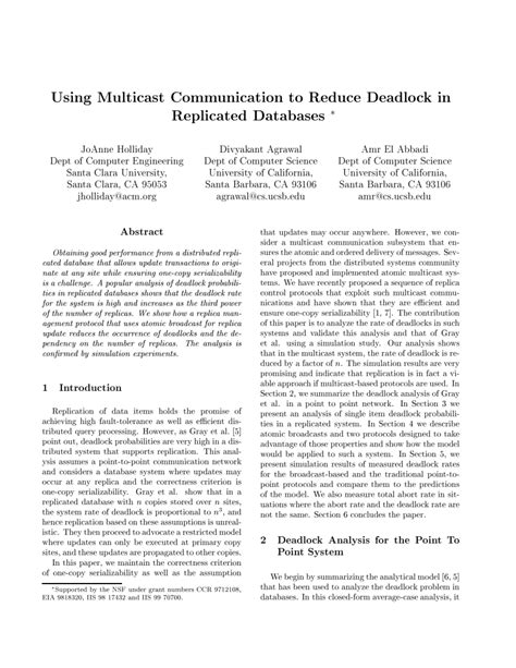Pdf Using Multicast Communication To Reduce Deadlock In Replicated