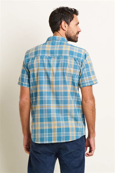 Mens Blue Check Short Sleeve Shirt Brakeburn