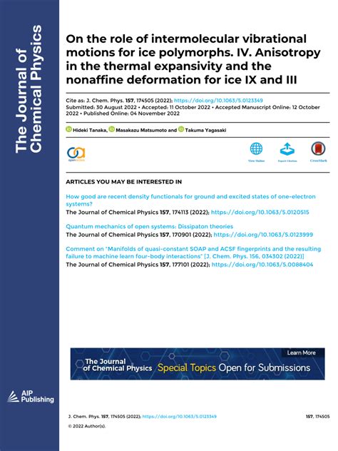 Pdf On The Role Of Intermolecular Vibrational Motions For Ice Polymorphs Iv Anisotropy In