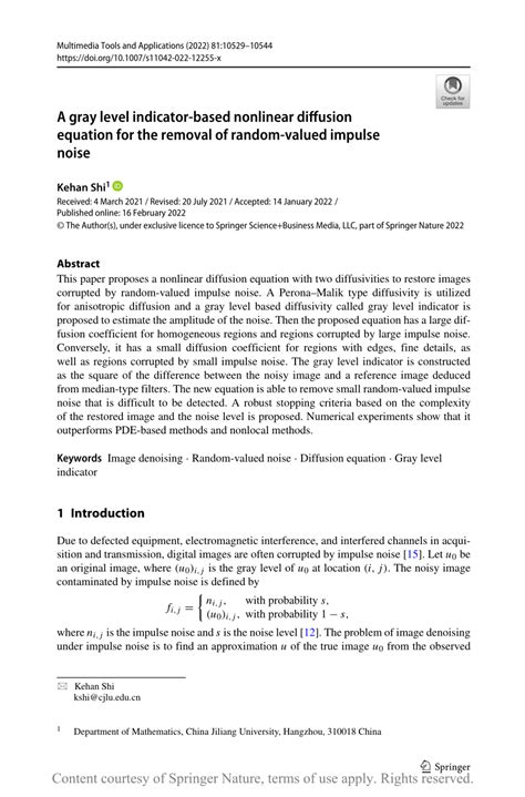 A Gray Level Indicator Based Nonlinear Diffusion Equation For The Removal Of Random Valued