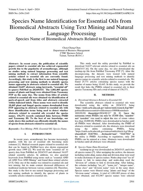 Species Name Identification For Essential Oils From Biomedical