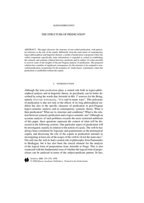 PDF The Structure Of Predication