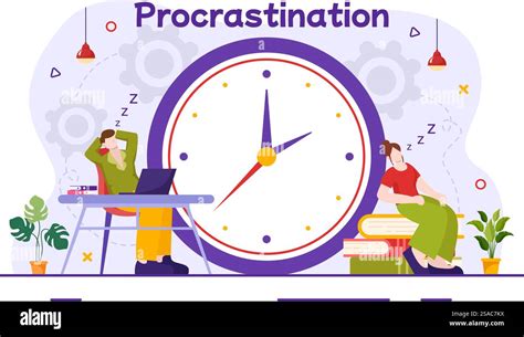 Procrastination Vector Illustration With Procrastinating Lazy Businessman Employees Work Of