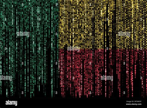 Flag Of Benin On A Computer Binary Codes Falling From The Top And