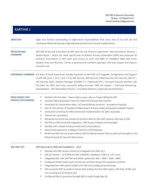 sap grc security consultant karthik j docx pdf access control