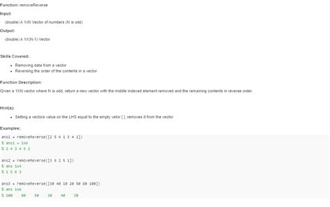 solved function removereverse input double a 1xn vector