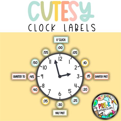 Cutesy Clock Labels Pastel Doodle Classroom Decor Digital Download