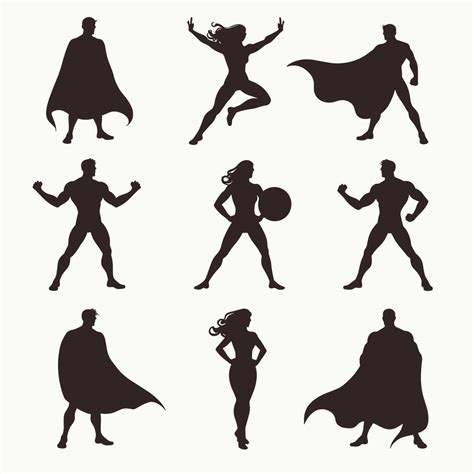 Silhouettes Of Diverse Superheroes In Dynamic Poses Showcasing