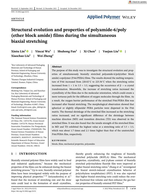 2021 林新土 Structural Evolution And Properties Of Polyamide 6poly Ether Block Amide Films During