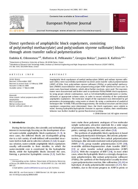 Pdf Direct Synthesis Of Amphiphilic Block Copolymers Consisting Of Poly Methyl Methacrylate