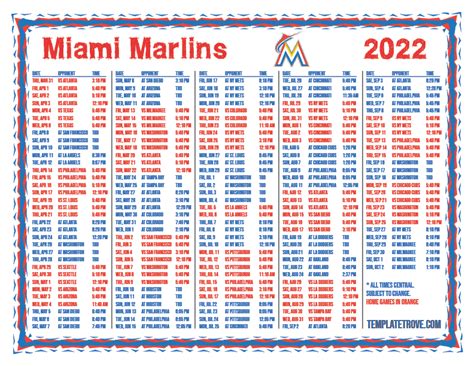 Printable 2022 Miami Marlins Schedule