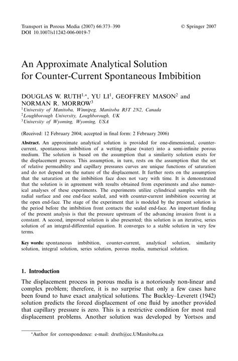 Pdf An Approximate Analytical Solution For Counter Current