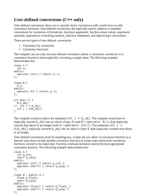 User Defined Conversions C Only Pdf Constructor Object