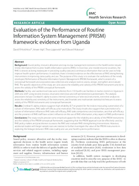 Pdf Evaluation Of The Performance Of Routine Information System