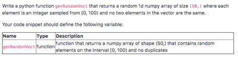 Solved Write A Python Function GenRandomVect That Returns A Chegg