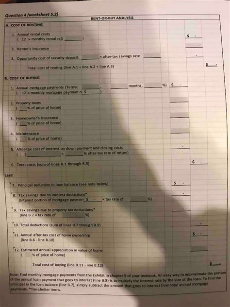 4 Rent Versus Buy Home Use Worksheet 52 Amelia