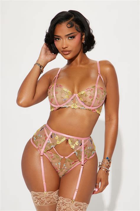 Keep Falling For You Garter Teddy Pink Combo Fashion Nova