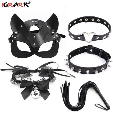 Sexy Costumes Fetish Bdsm Bondage Leather Cat Mask Accessories Neck
