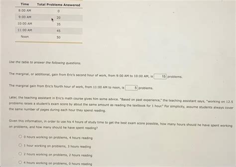 Solved Use The Table To Answer The Following Questions The