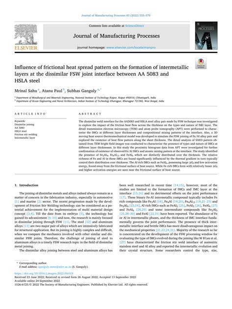 Pdf Influence Of Frictional Heat Spread Pattern On The Formation Of Intermetallic Layers At