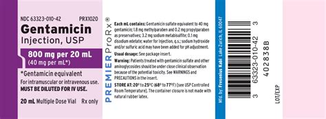 Dailymed Gentamicin Gentamicin Sulfate Injection Solution