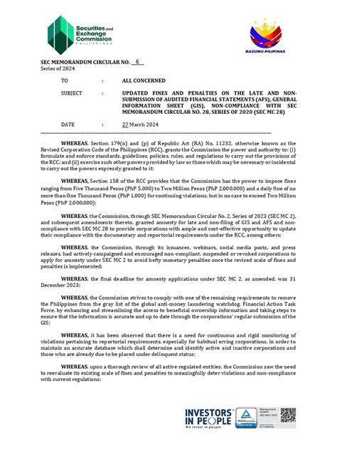 Updated Sec Penalties For Afs And Gis 2024 Pdf Us Securities And