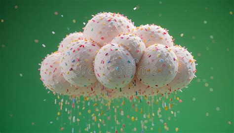 Candy Cloud Sprinkles Raining On Green Background 3d Render Stock