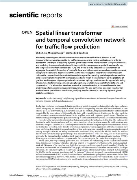 Pdf Spatial Linear Transformer And Temporal Convolution Network For Traffic Flow Prediction