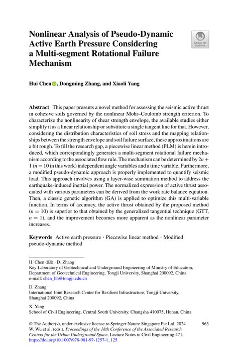 Pdf Nonlinear Analysis Of Pseudo Dynamic Active Earth Pressure