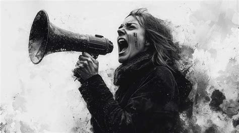 Download Angry Woman Shouting Through Megaphone In Protest Wallpaper