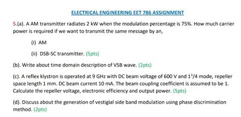 Solved Electrical Engineering Eet 786 Assignment 5a A Am