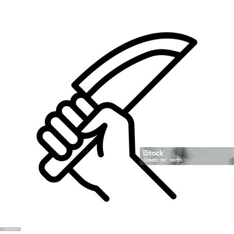 칼 아이콘 얇은 선 스타일 벡터 일러스트 레이 션 그래픽 디자인 손에 대한 스톡 벡터 아트 및 기타 이미지 손 아이콘 고립 색상 Istock