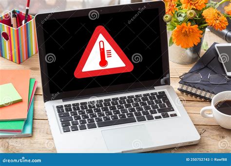 High Temperature Warning Sign On A Laptop Screen Computer Overheat