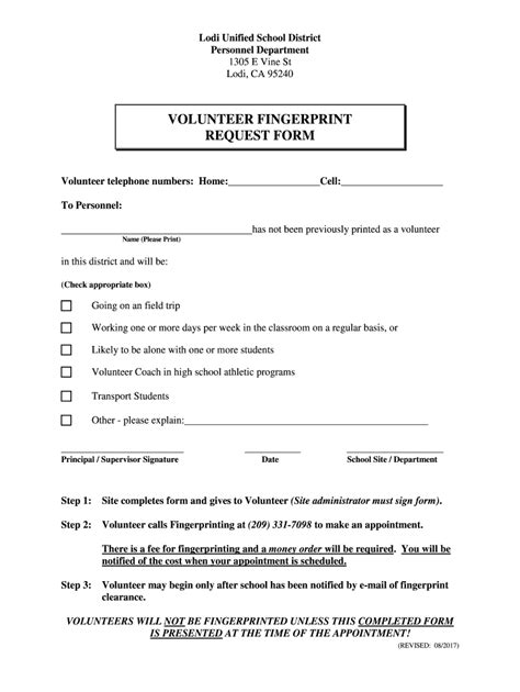 Fillable Online Volunteer Fingerprint Request Form Volunteer Request Form For Fingerprinting