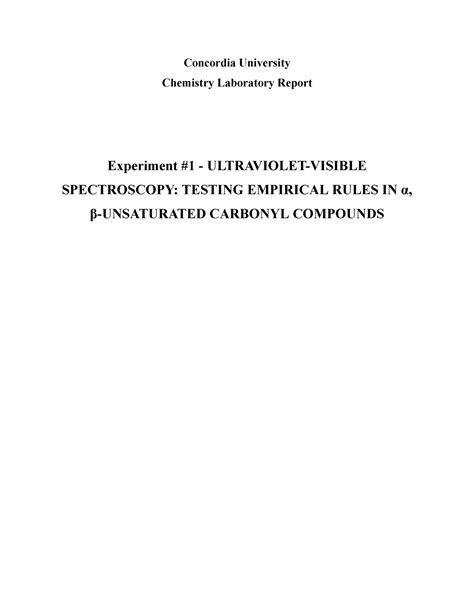 Lab 1 Uv Experiment 1 Ultraviolet Visible Spectroscopy Testing Empirical Rules In