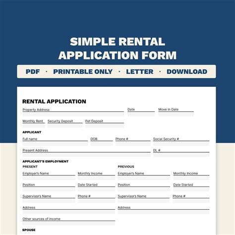 Simple Rental Application Form 2 Page Printable Pdf Worksheets Library