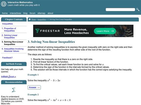 Interactive Mathematics Solving Non Linear Inequalities Activity For 9th 10th Grade Lesson