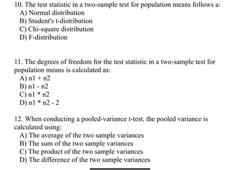 Solved Ch10 1 In Two Sample Tests We Compare The