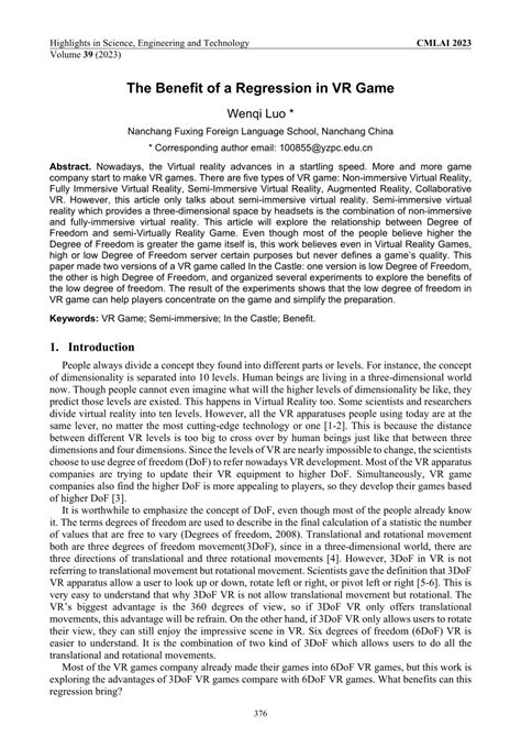 Pdf The Benefit Of A Regression In Vr Game