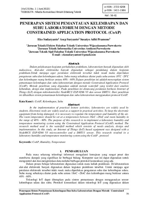 Pdf Penerapan Sistem Pemantauan Kelembapan Dan Suhu Laboratorium Dengan Metode Constrained