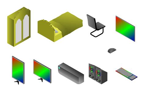 Set Isometric Vector Illustration Room Tablet Monitor Speaker AC Etc Isometric Template