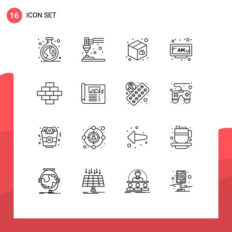 User Interface Pack Of 16 Basic Outlines Of Building Time Box Clock Alarm Editable Vector Design