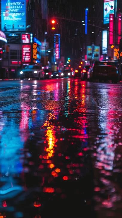Free Neon Rainy Night Image City Rain Neon Download At Stockcake