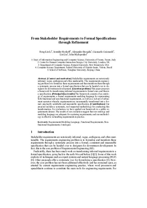 Pdf From Stakeholder Requirements To Formal Specifications Through